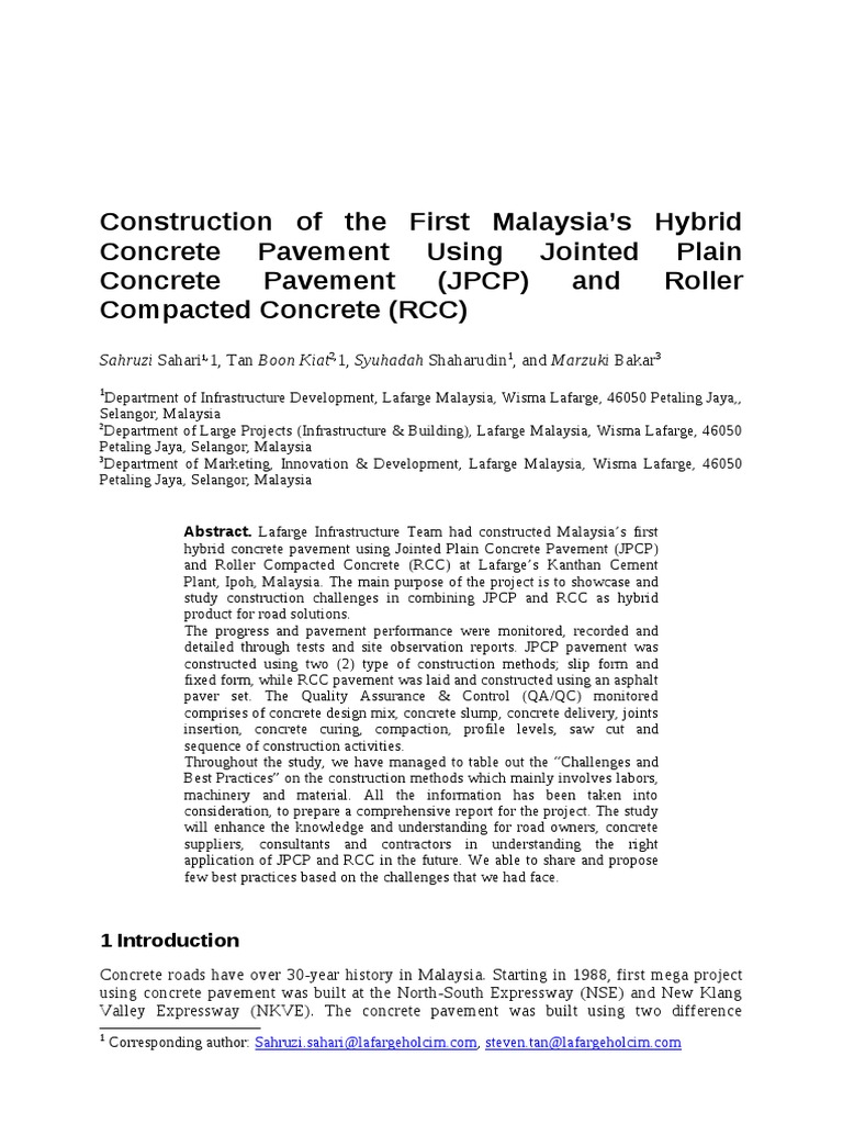 Challenges of JPCP and RCC Hybrid | PDF | Concrete | Road Surface