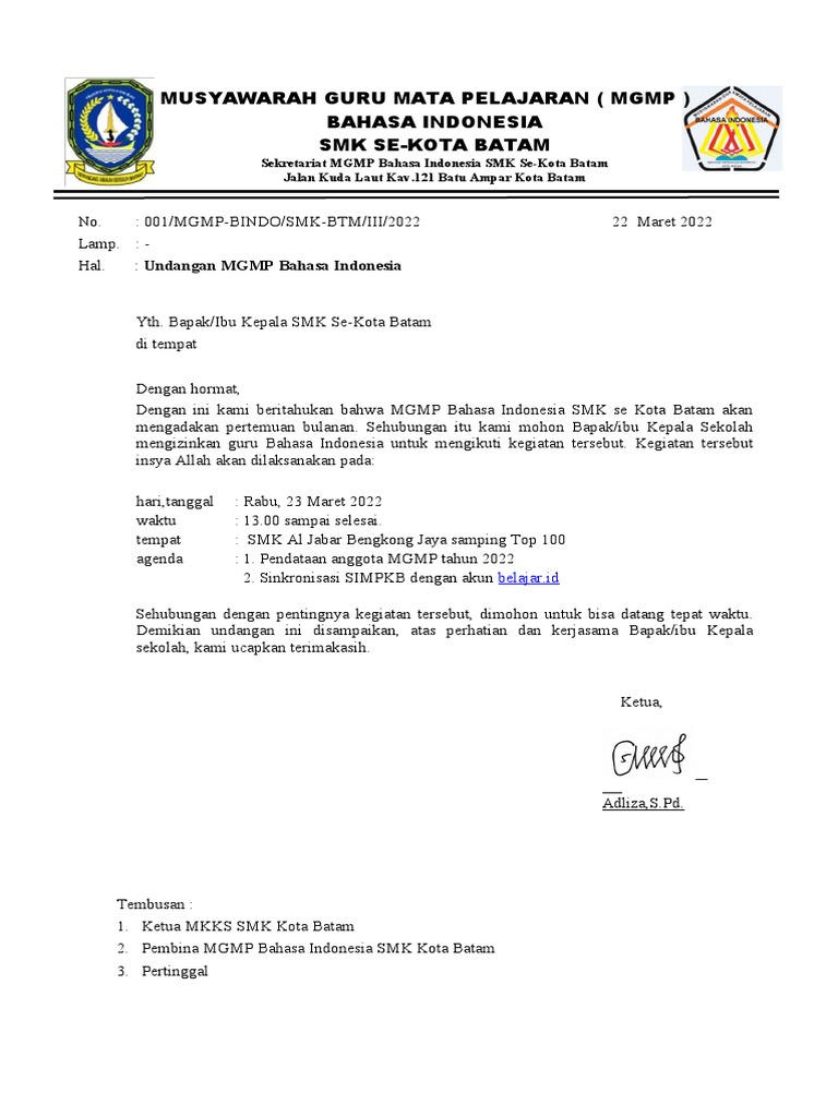 Undangan MGMP BINDO | PDF