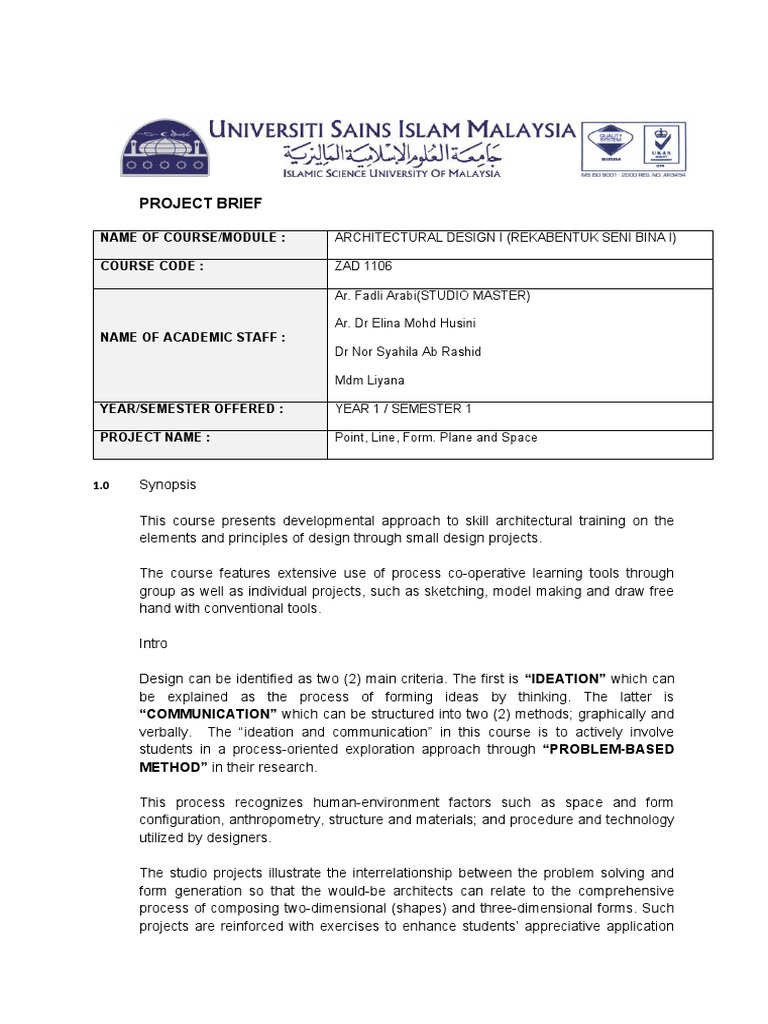 Project 1 Arch Studio 1 20202021 USIM | PDF | Design | Drawing
