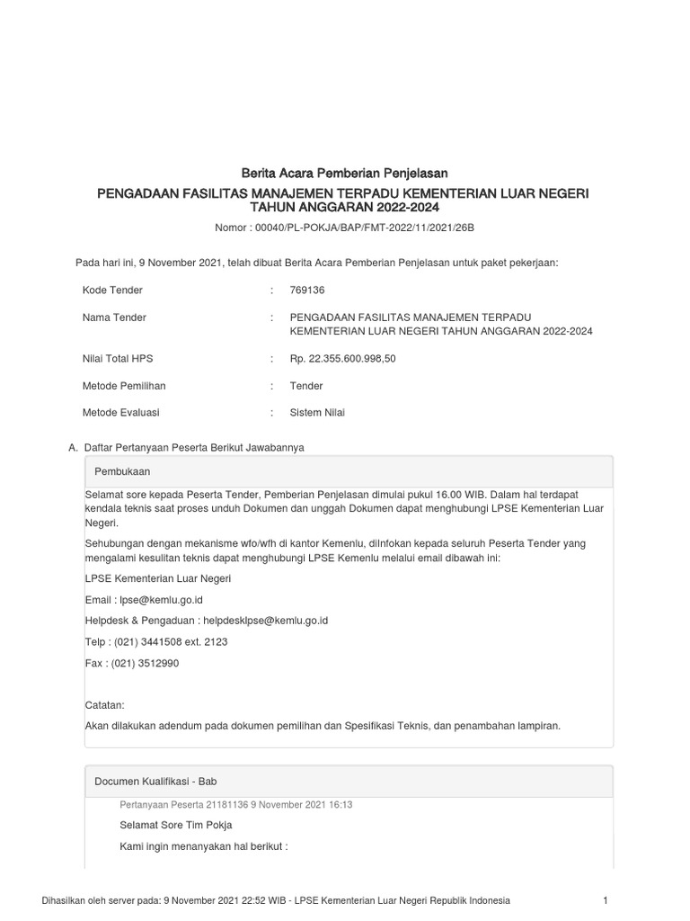 Berita Acara Pemberian Penjelasan-769136 | PDF