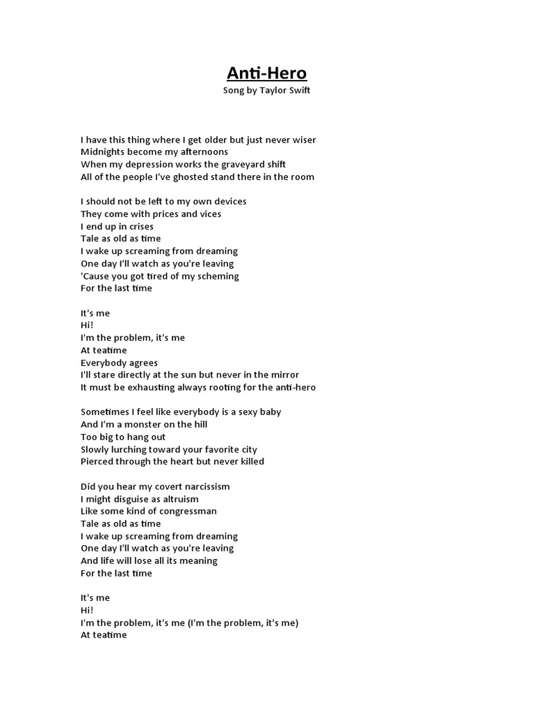 Anti-Hero (Taylor Swift) Lyrics | PDF