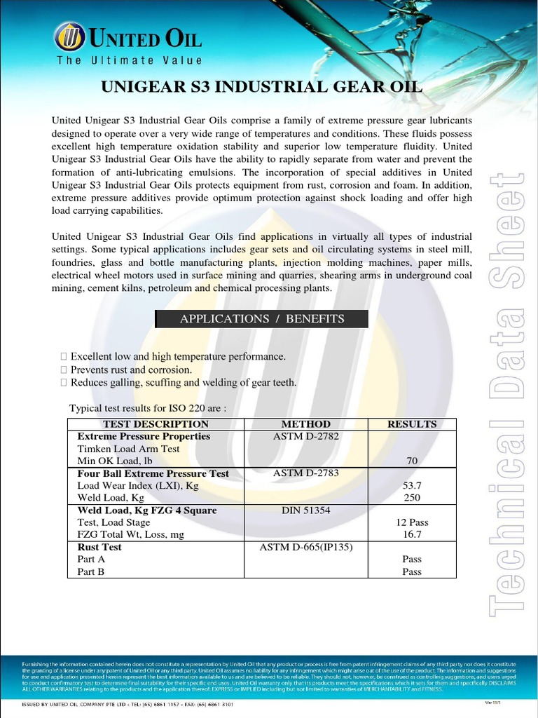 Unigear s3 Industrial Gear Oil Series | PDF | Viscosity | Gear