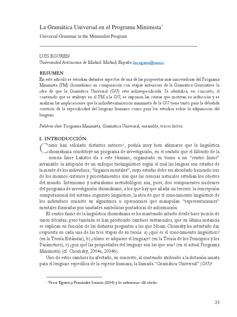 Gramática Universal y Minimalismo | PDF | Lingüística | Noam Chomsky