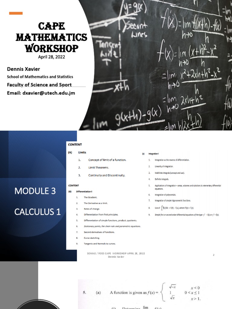 Calculus Workshop on Limit, Differentiation and Integration Techniques ...