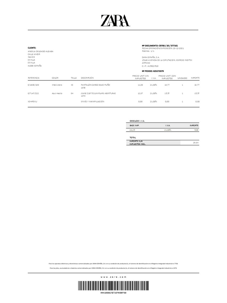 Invoice 598074459 | PDF | Empresas | Moda