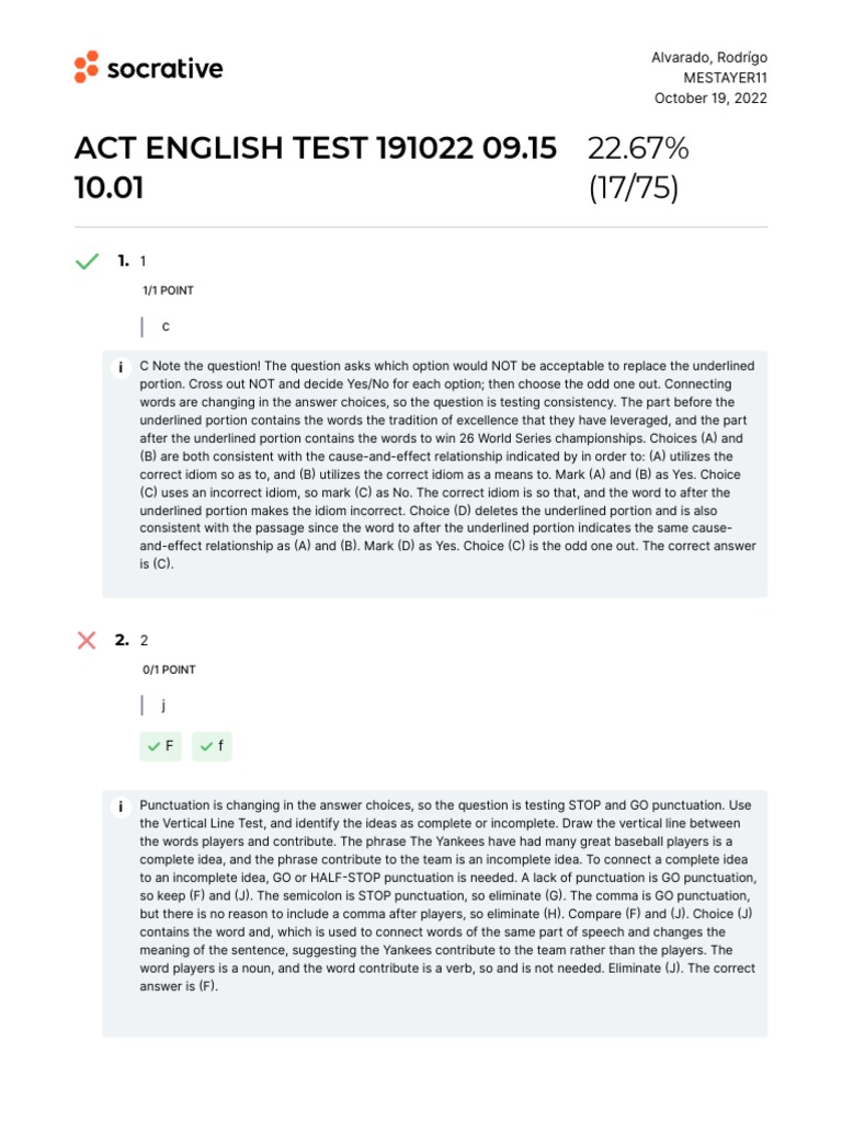 Act English Test 191022 09.15 10.01 | PDF | Verb | Subject (Grammar)