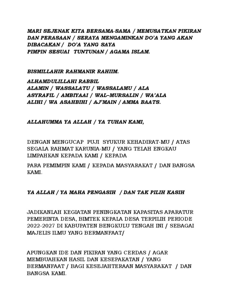 Doa Pembukaan Bimtek | PDF