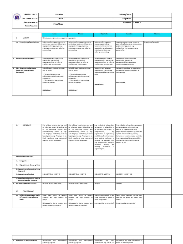 g5 k12 DLL q1 Week 4 Epp-Agri | PDF