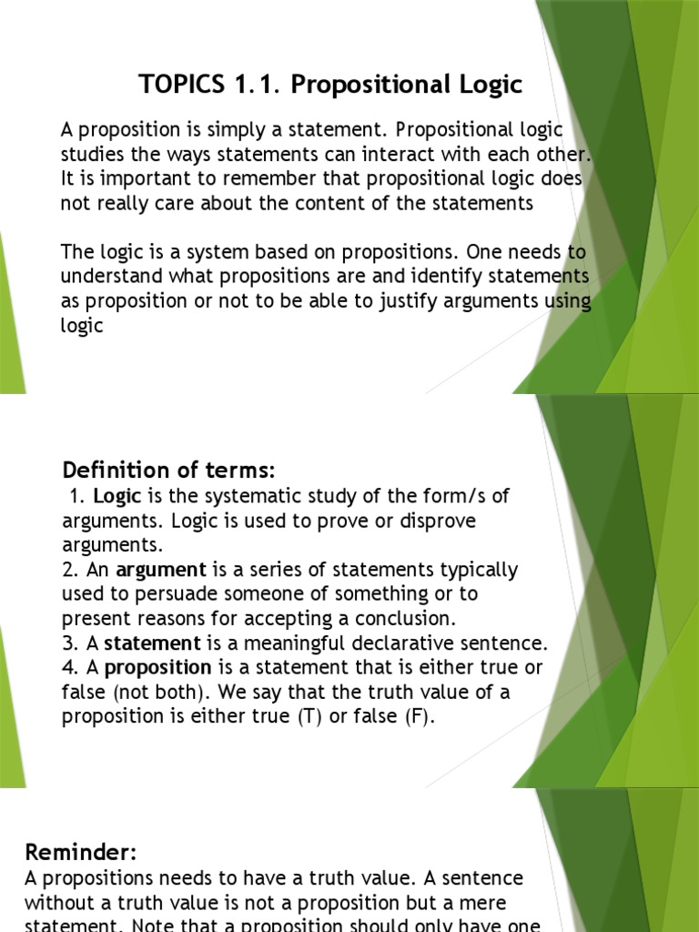 Lesson 1 Foundation Logic | PDF | Proposition | Truth