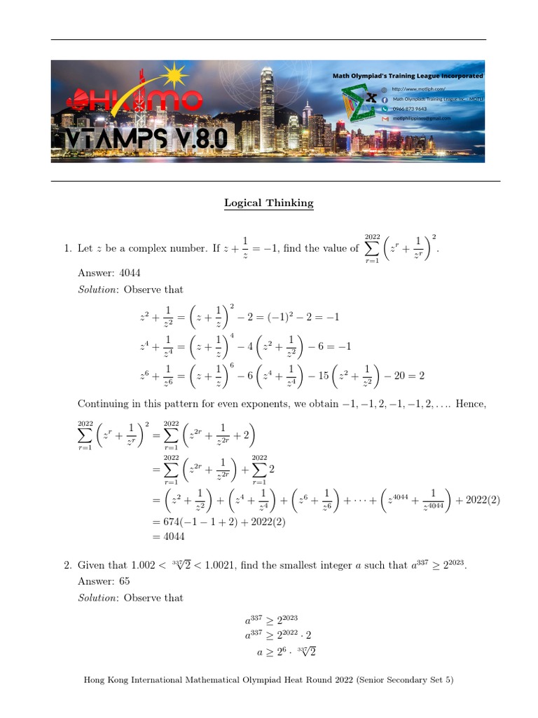 VTAMPS 8.0 Senior Secondary Set 5 | PDF | Square Root | Equations