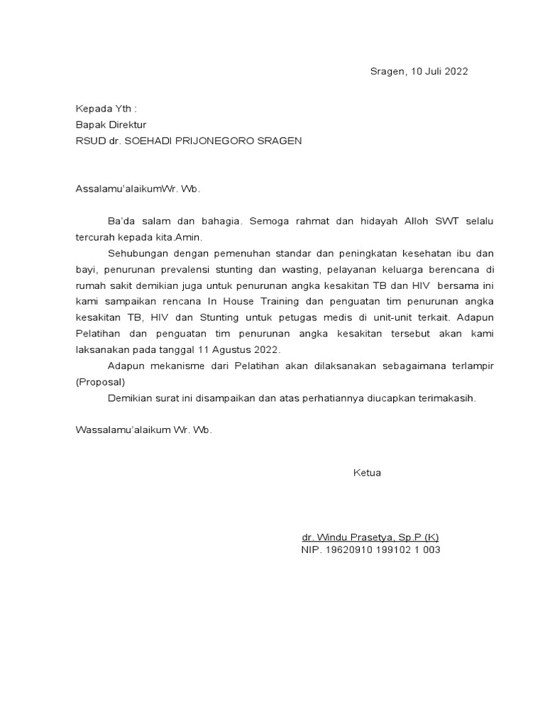 Proposal in House Training - TB Revisi | PDF