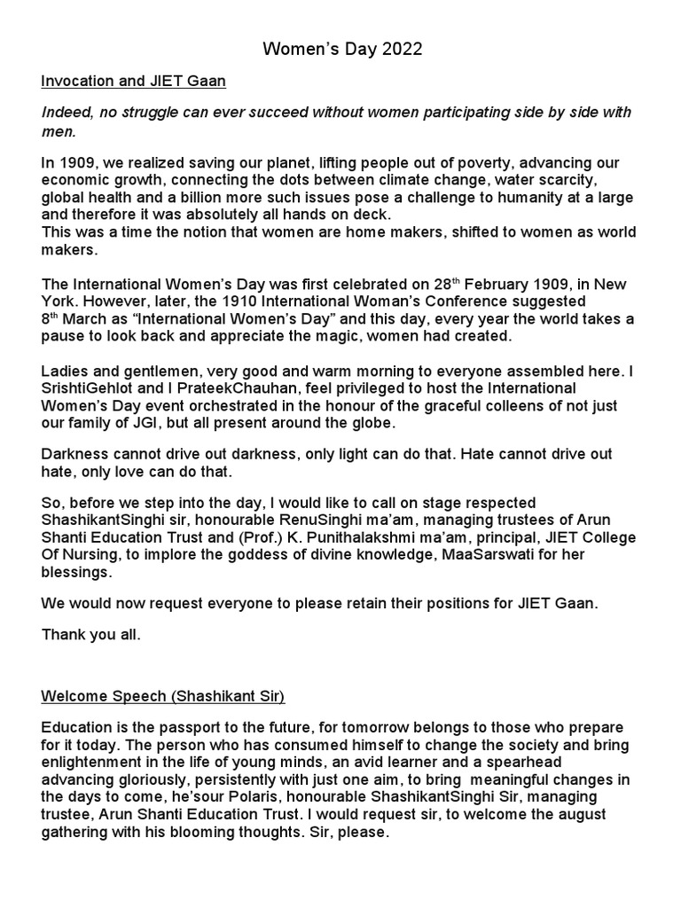 Women's Day Anchoring Script Edited | PDF