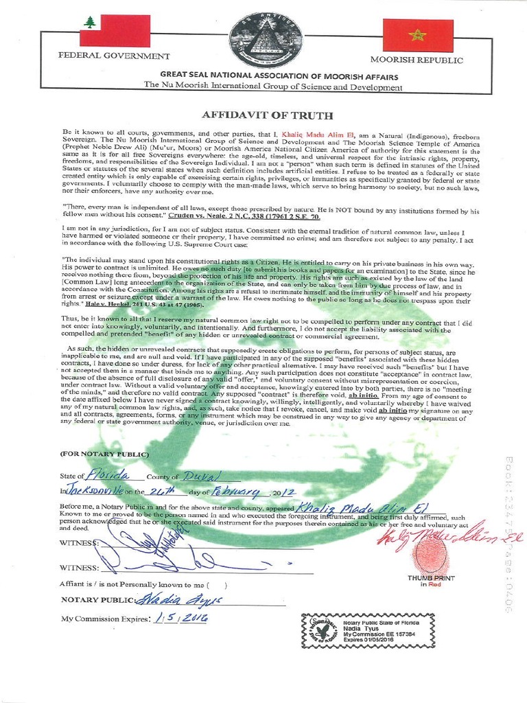 Khaliq-Alim: El Affidavit of Truth and Declaration of Nationality | PDF ...