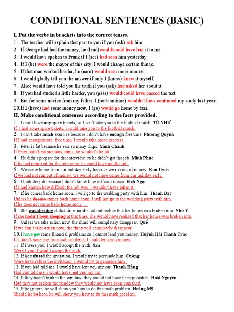 Conditional Sentences: Practice with Real-World Examples | PDF