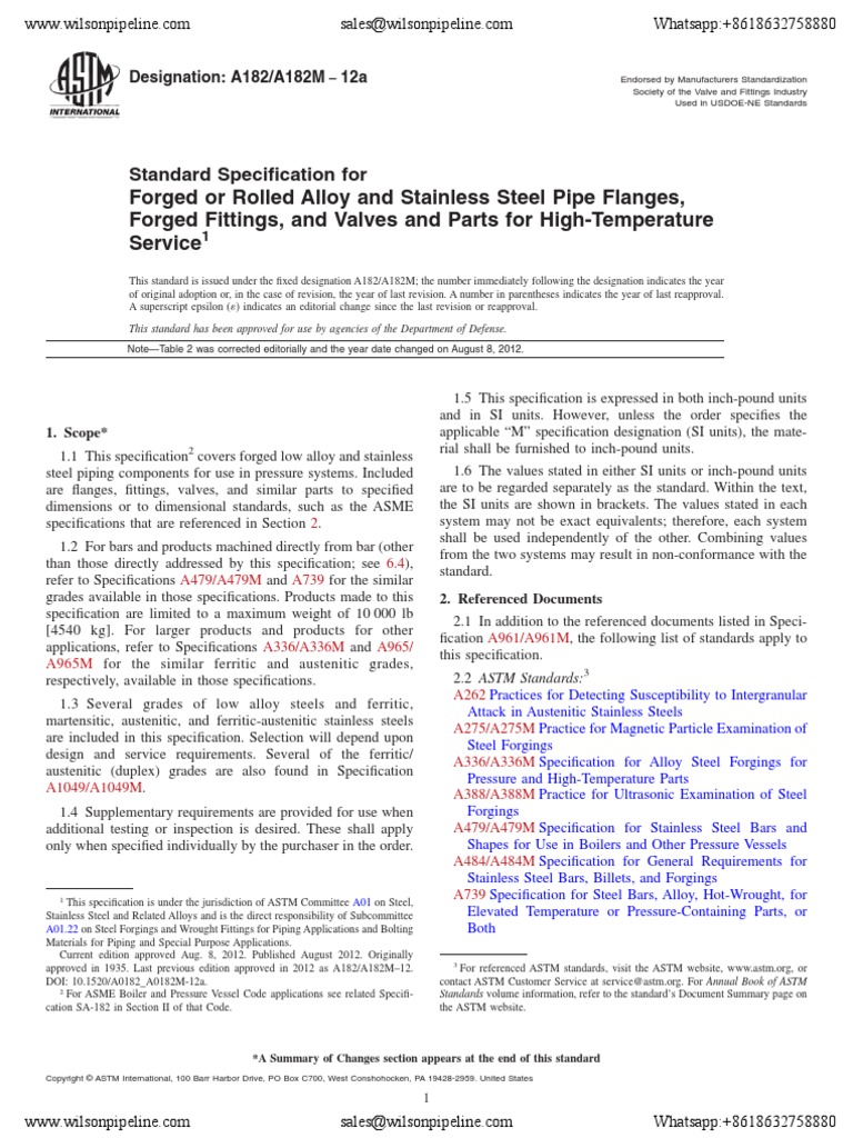 ASTM A182 Stander DataSheet | PDF | Heat Treating | Steel
