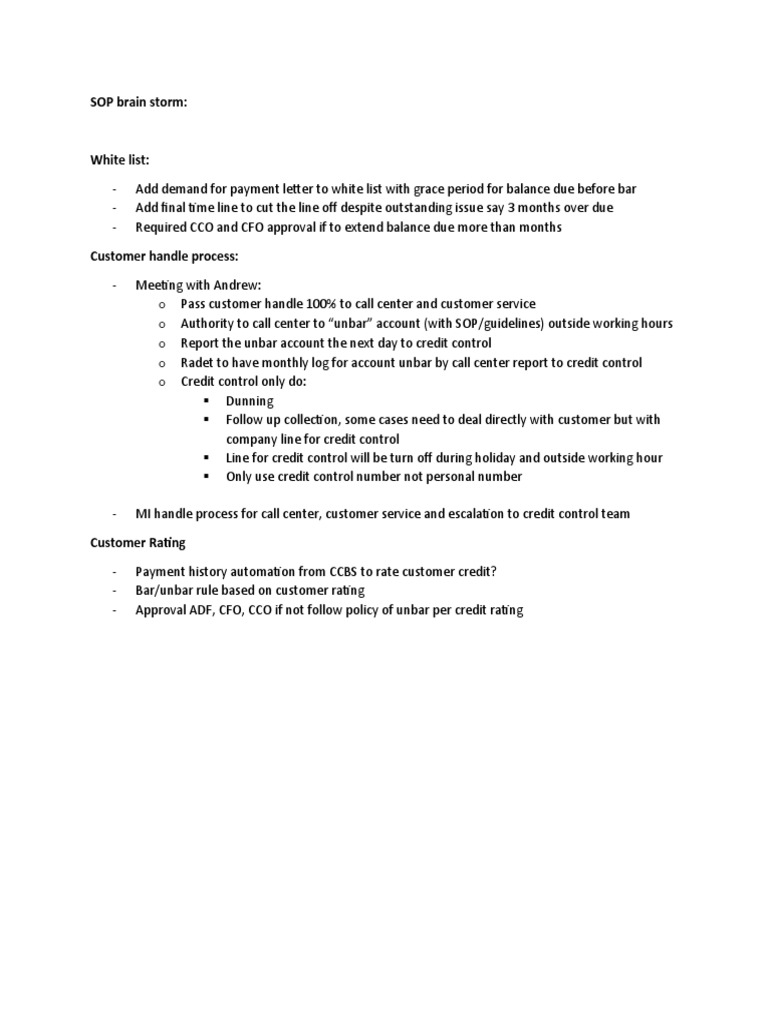 Credit Control SOP and Customer Handling | PDF | Finance & Money Management
