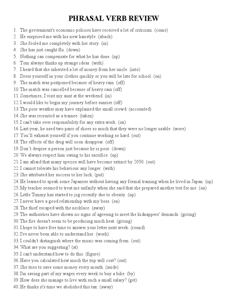 Phrasal Verb Review | PDF