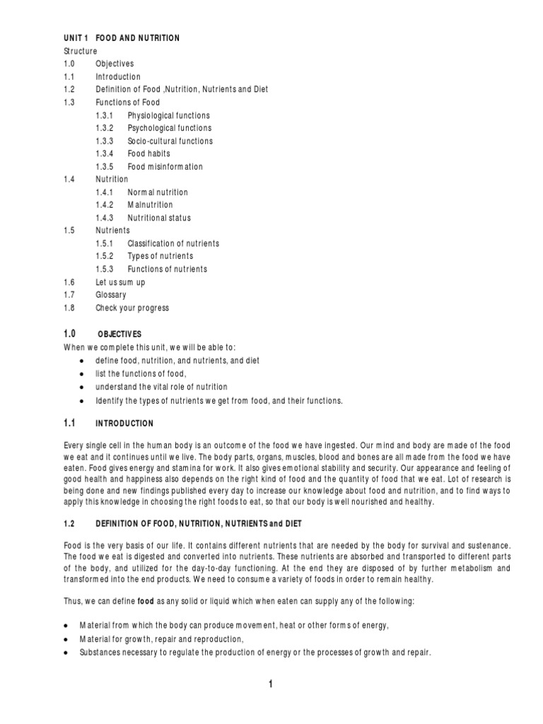 Unit 1 Food and Nutrition | PDF | Digestion | Human Nutrition
