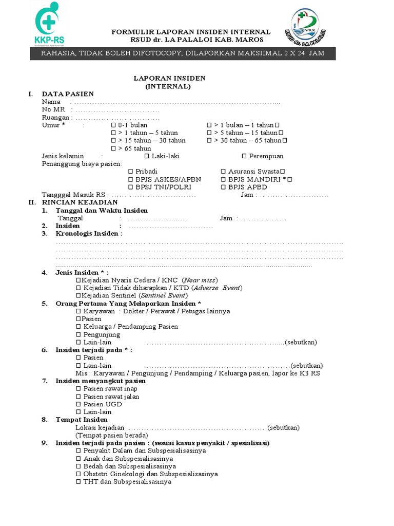 Formulir Laporan Insiden Internal | PDF