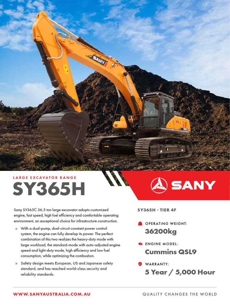 SANY EXCAVATOR SY365C - Tier 4F - 2PAGE - Small | PDF | Engines | Transport