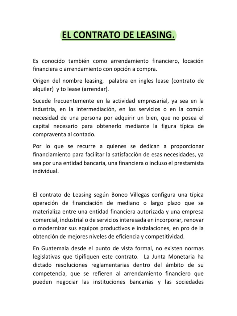 Contrato de Leasing, Factoraje y Otros Contratos Atípicos | PDF ...