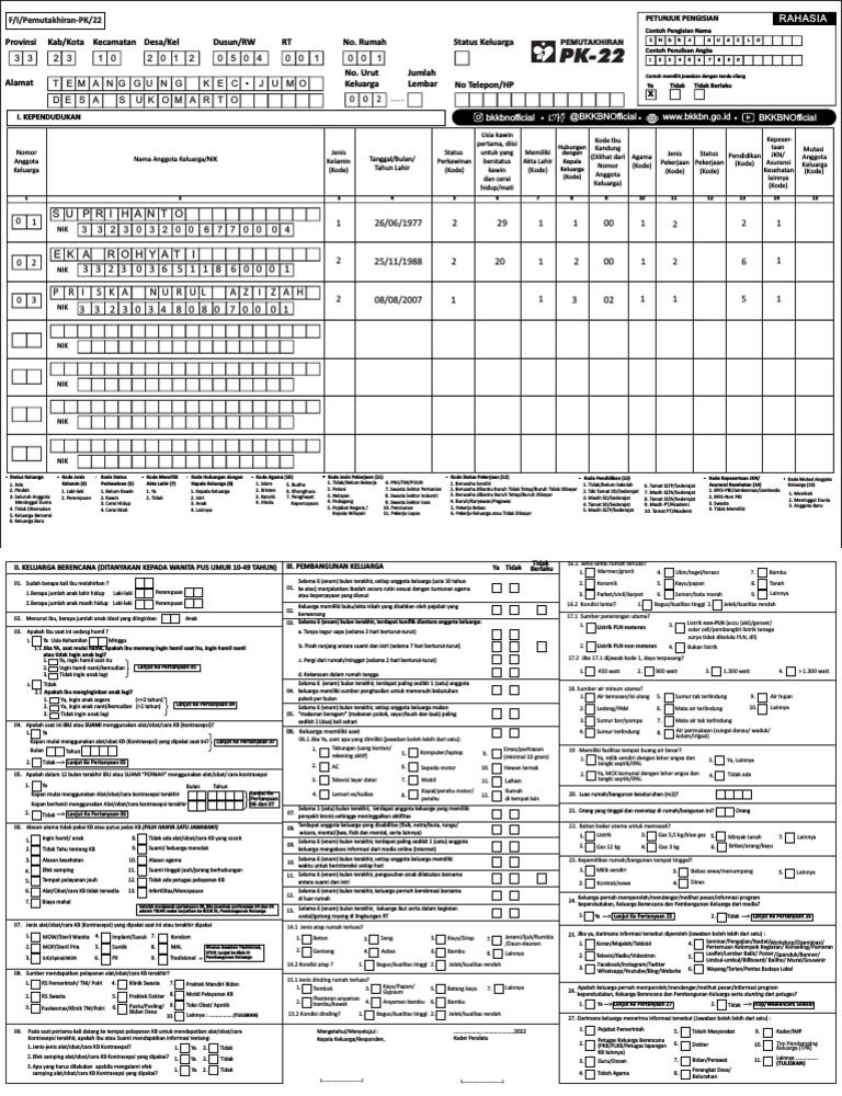 0 Form Pemutakhiran PK 22 FINAL Isi Kependudukan | PDF