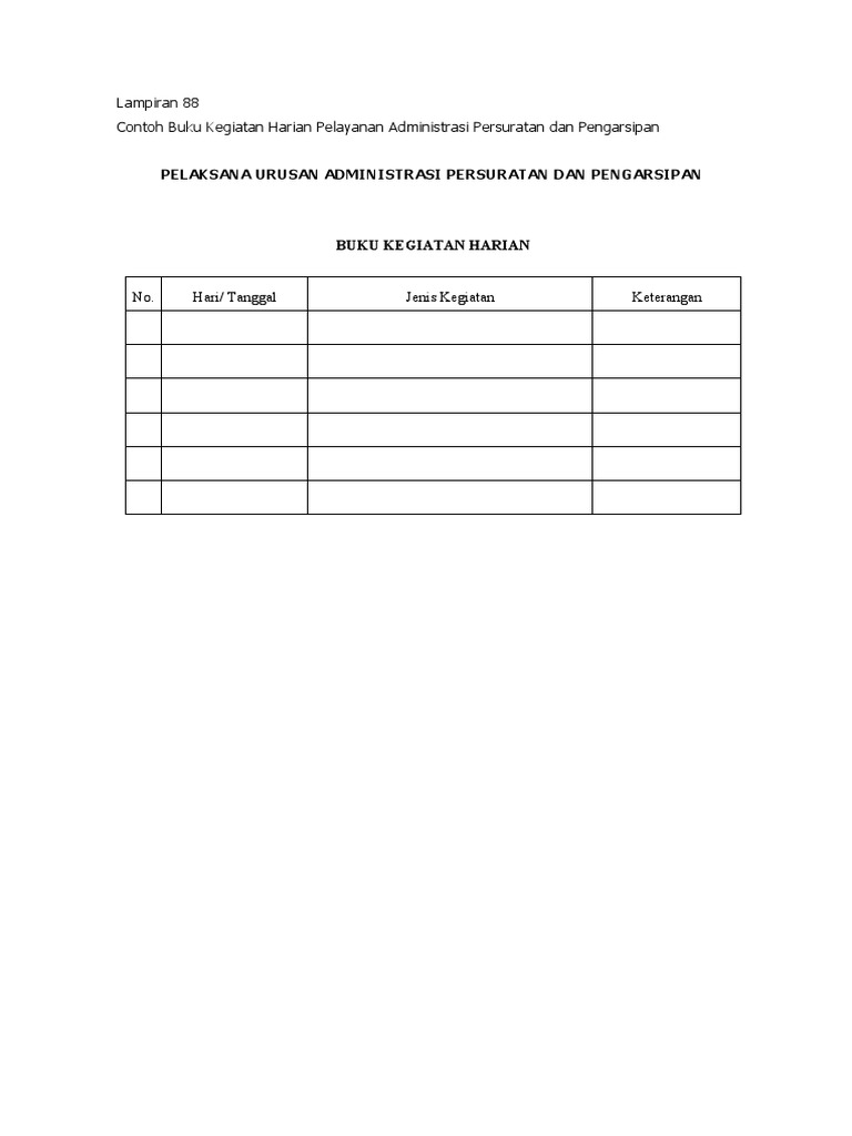 Contoh Buku Kegiatan Harian Pelayanan Administrasi Persuratan Dan ...