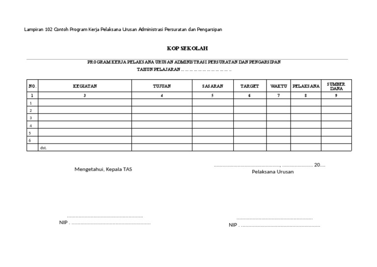 Contoh Program Kerja Pelaksana Urusan Administrasi Persuratan Dan ...