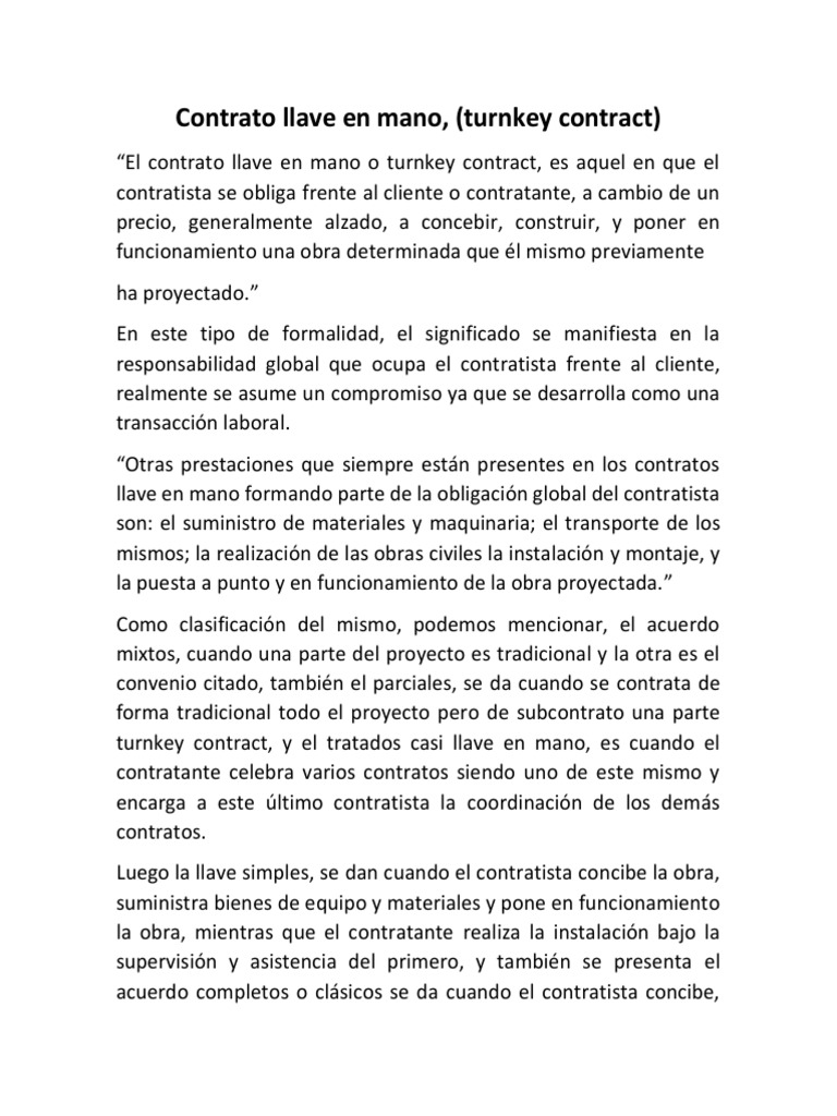 Contrato Llave en Mano y Contrato Informatico | PDF | Contratista general
