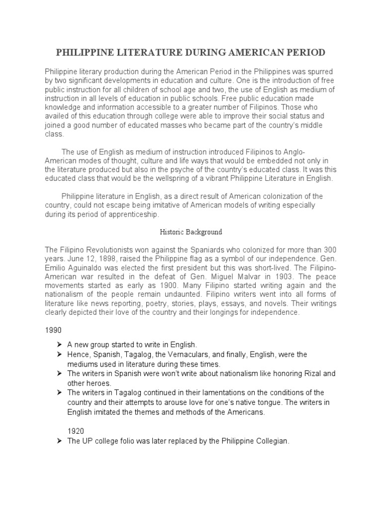 Philippine Literature During American Period | PDF | Philippines