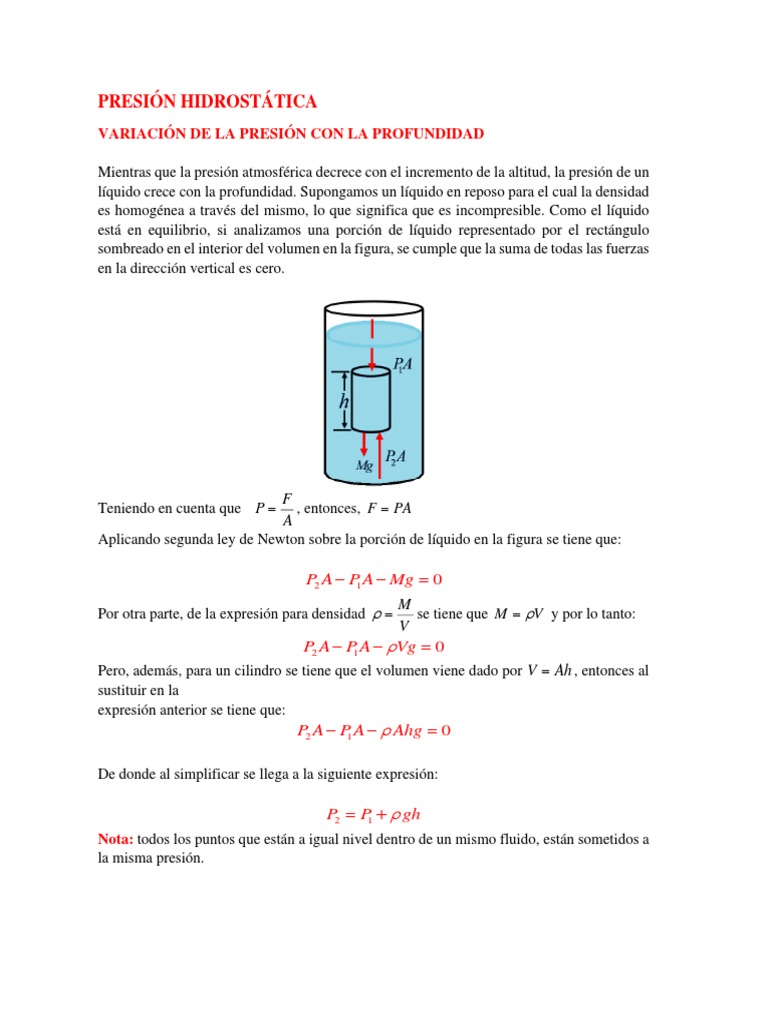 Variación de la presión hidrostática con la profundidad y su aplicación ...