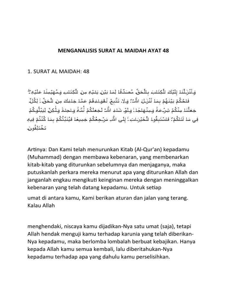 Arti dan Analisis QS Al-Maidah 48 | PDF
