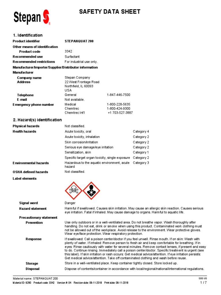 Safety Data Sheet: 1. Identification | PDF | Dangerous Goods | Toxicity