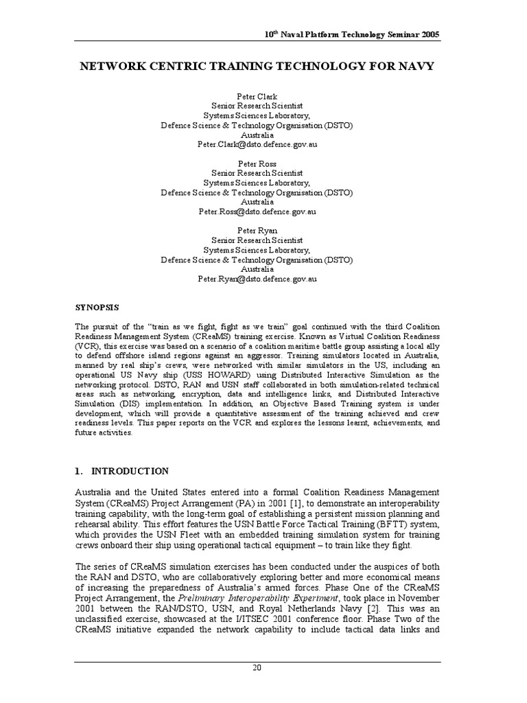 Day1Paper3-DSTO-Network Centric Training | PDF | Computer Network | Simulation