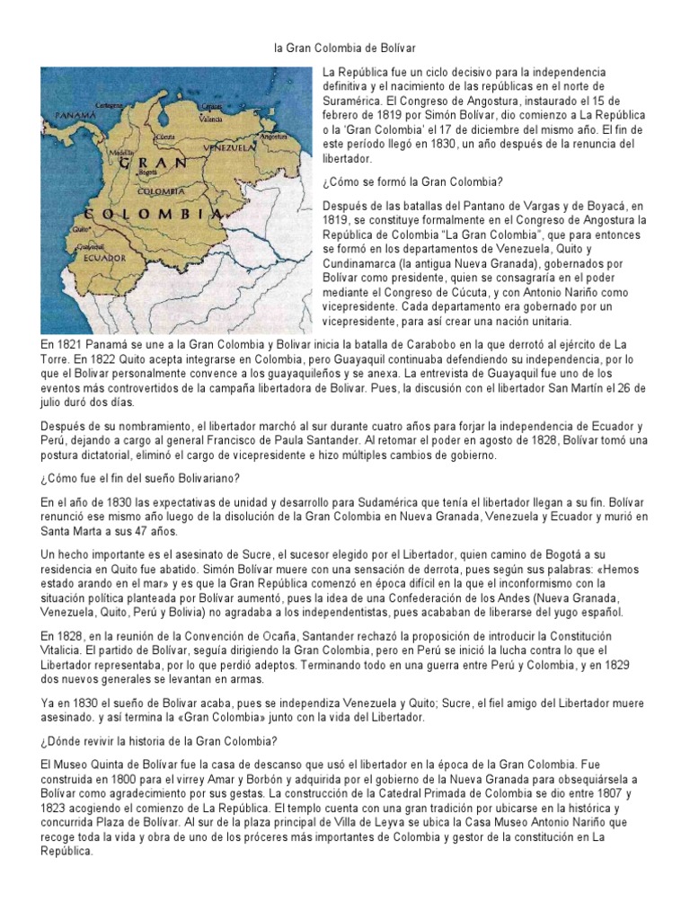 Historia de la Gran Colombia | PDF | America latina | Colombia