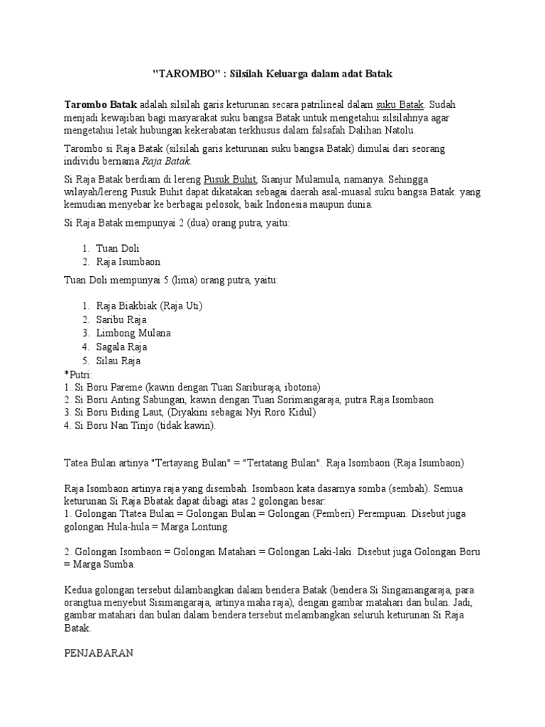 Silsilah Tarombo Keluarga Batak | PDF | Sejarah