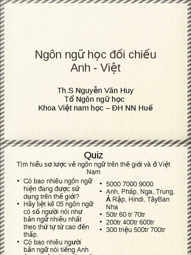 Bài Giảng Ngôn Ngữ Học Đối Chiếu Anh - Việt - ThS. Nguyễn Văn Huy ...