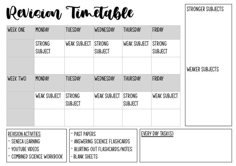 Revision Timetable Template | PDF