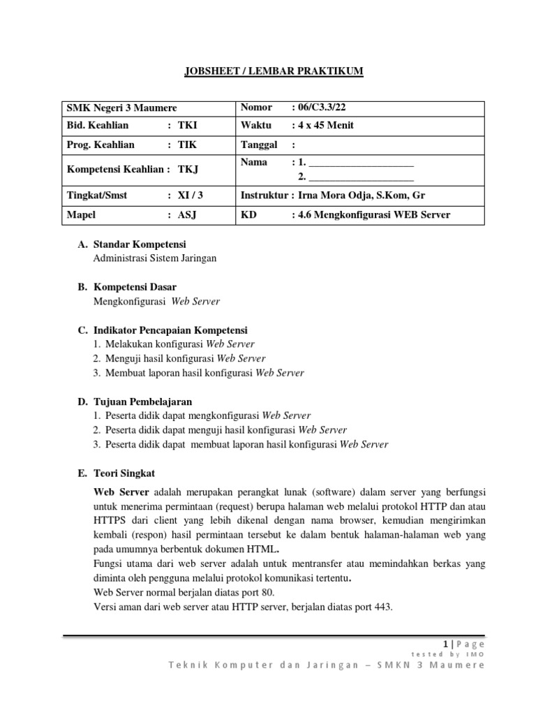 Jobsheet KD 4.6 Mengkonfigurasi Web Server | PDF