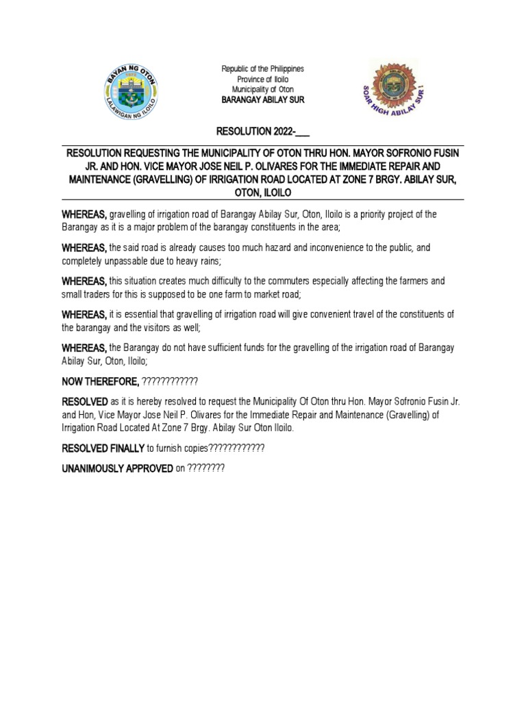 Resolution Gravelling Irrigation Road | PDF