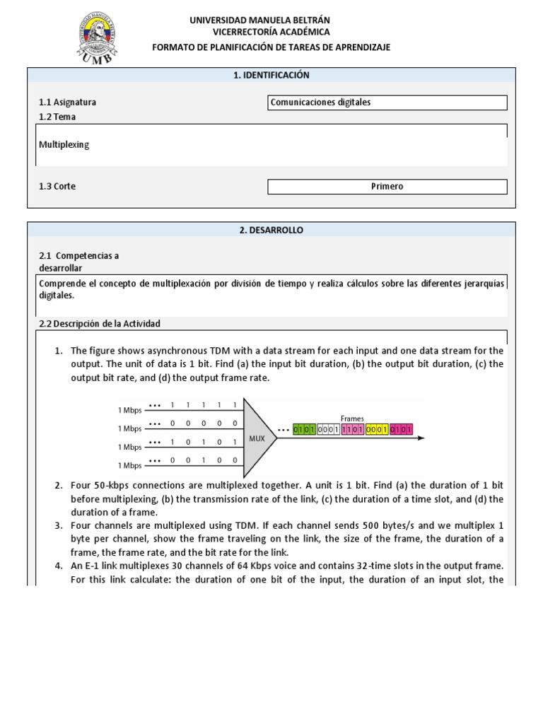 Com-Digitales 2C2-Multiplexing | PDF | Bit Rate | Multiplexing