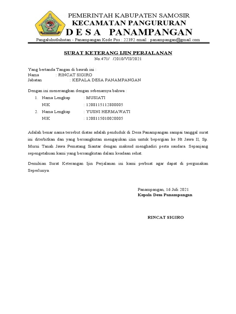 Surat Ijin Bepergian | PDF