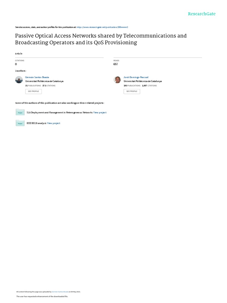 Passive Optical Access Networks Shared by Telecomm | Download Free PDF | Computer Network ...