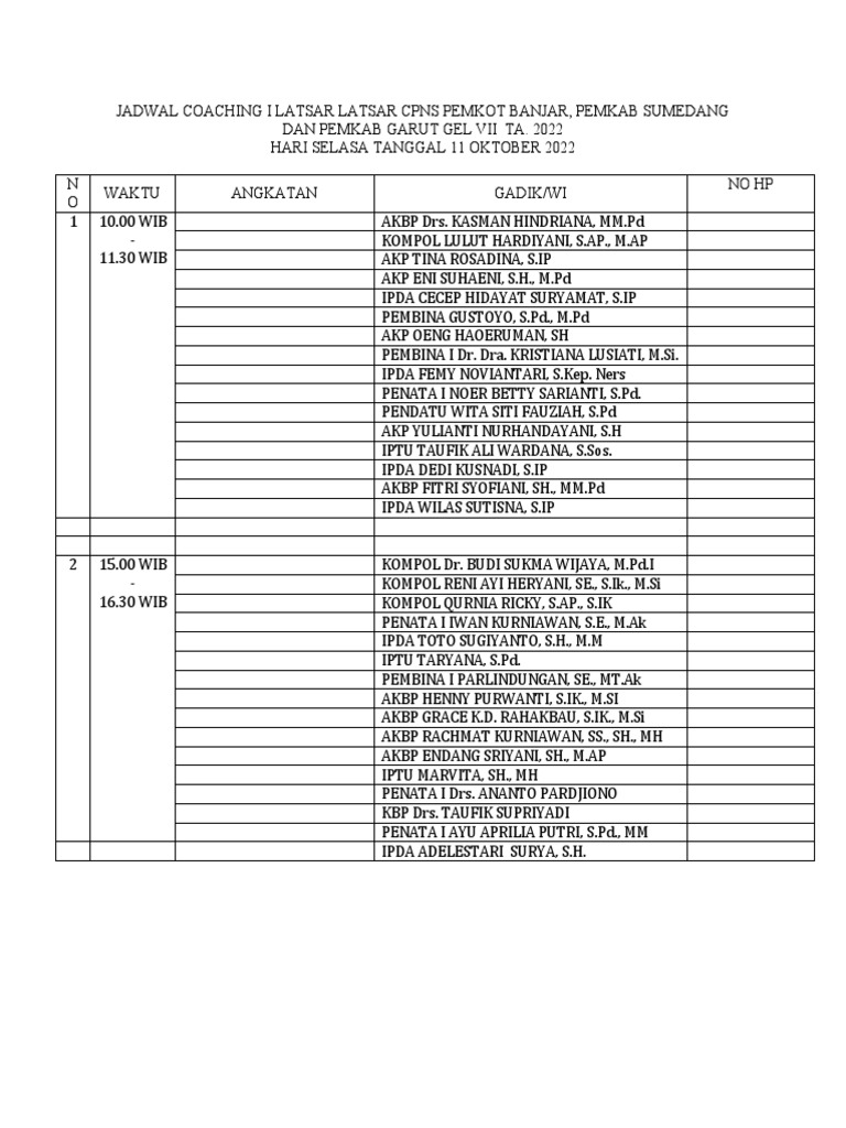 Jadwal Coaching 3 | PDF