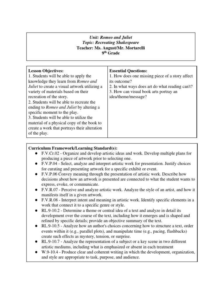 English and Art Interdisciplinary Lesson - August | PDF | Curriculum ...