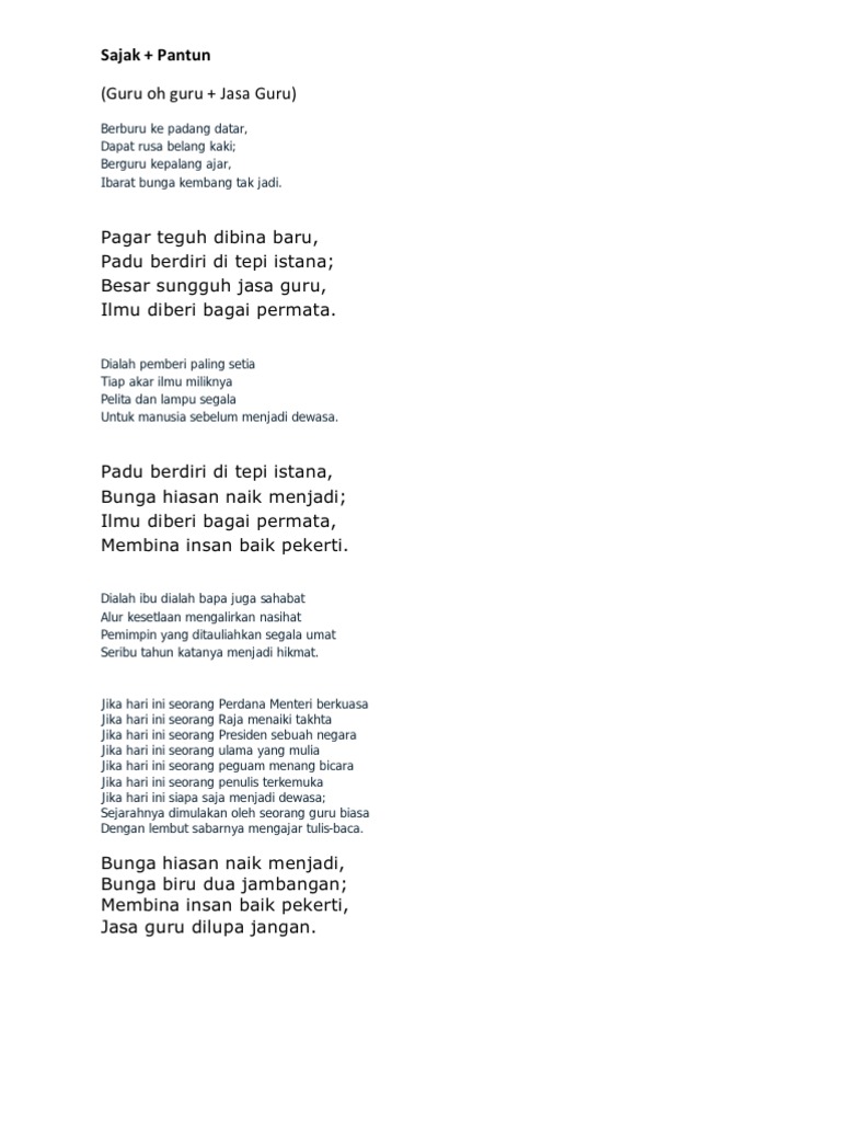 Sajak Pantun | PDF | Perjalanan | Seni & Disiplin Bahasa