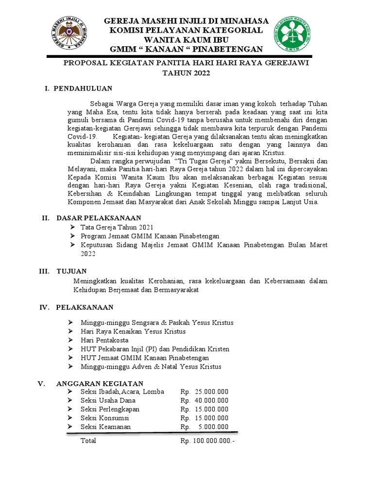 Proposal Kegiatan Hari Raya Gereja 2022 | PDF