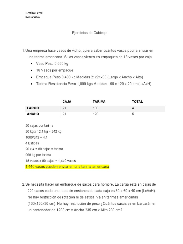 Cálculos de cubicaje para envíos en contenedores, tarimas y cajas | PDF ...