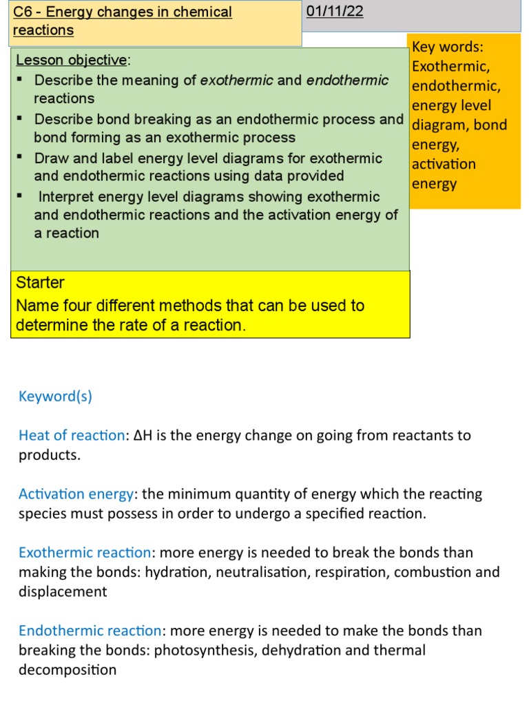 C7-1 Energy Changes in Chemical Reactions | PDF | Chemical Reactions ...