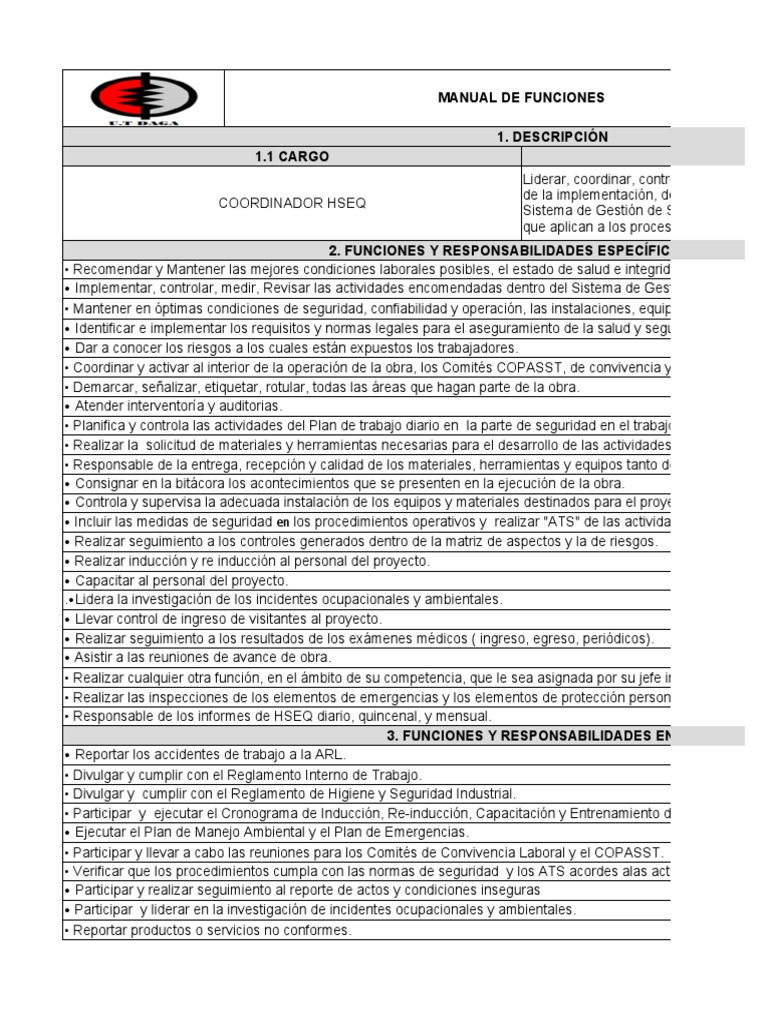 Coordinador Hseq | PDF | Seguridad y salud ocupacional
